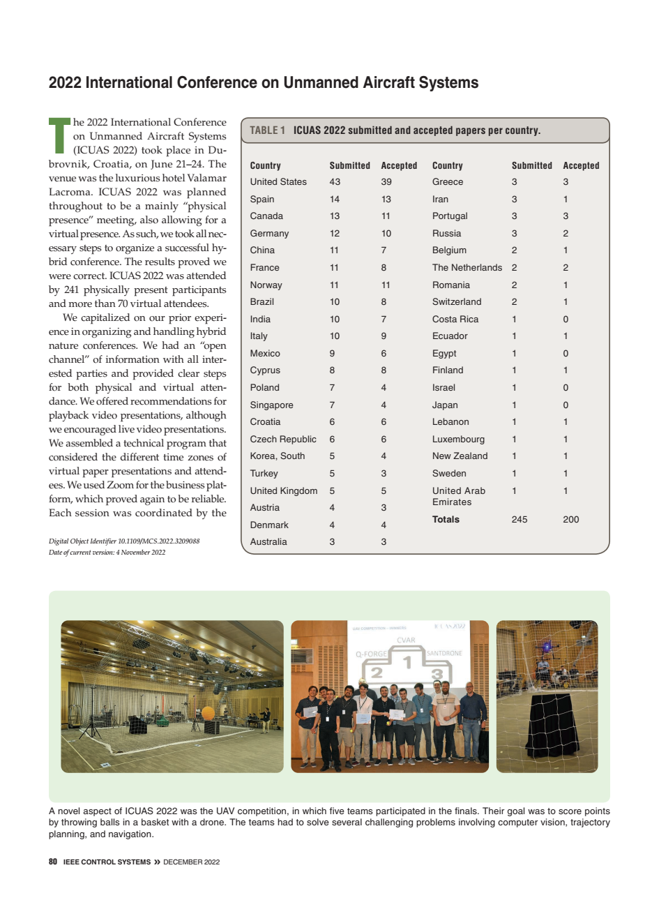 Report on ICUAS 2022 in IEEE Control Systems – The 2022 Int´l Conference on Unmanned Aircraft ...